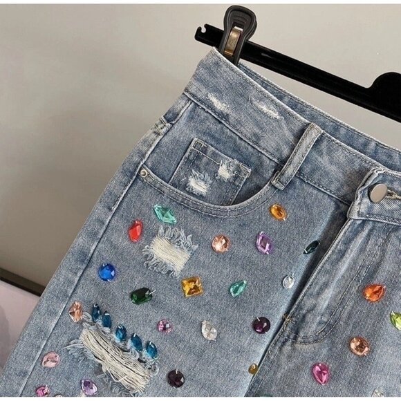 Unbranded | Shorts | Women Colorful Diamondencrusted Jeans Denim Short ...